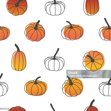 아름다운 호박 할로윈 추수 감사절 원활한 패턴 귀여운 만화 호박 손으로 그린 배경 계절 섬유 인쇄 휴일 배너 배경 또는 배경 화면 벡터 표면 10월에 대한 스톡 벡터 아트