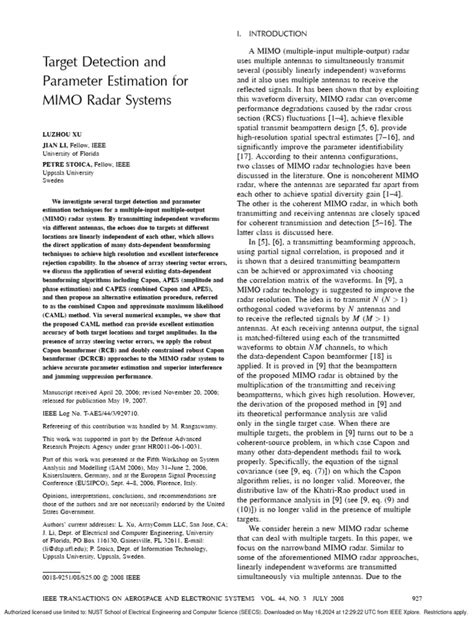 Targetdetectionandparameterestimationformimoradarsystems Pdf