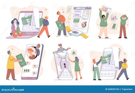 Hacker Activity Big Set Hacking Computer Phishing Account Cyber Attack On Personal Data Stock