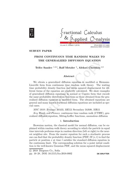 Pdf From Continuous Time Random Walks To The Generalized Diffusion Equation