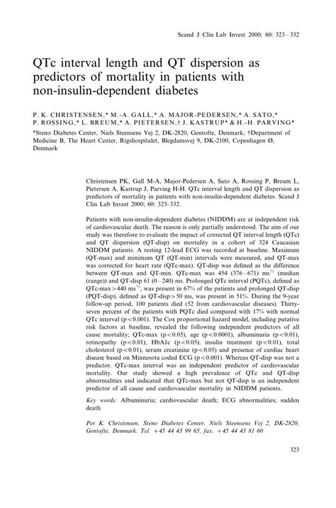 Pdf Qtc Interval Length And Qt Dispersion As Predictors Of Mortality