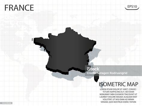 세계 지도 배경에 프랑스의 3d 지도 검정 벡터 현대 아이소메트릭 개념 인사말 카드 그림 Eps 10 프랑스에 대한 스톡 벡터 아트 및 기타 이미지 Istock