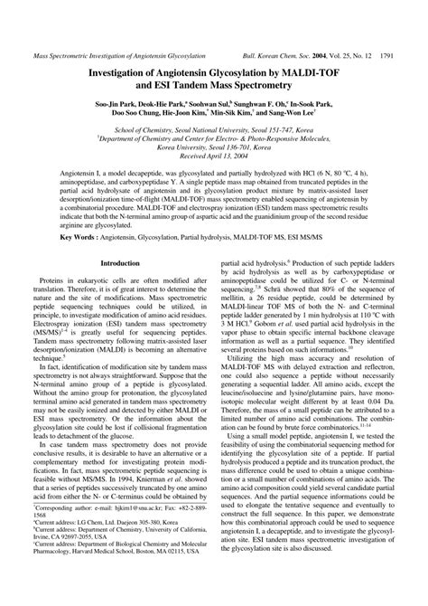 Pdf Investigation Of Angiotensin Glycosylation By Maldi Tof And Esi Tandem Mass Spectrometry