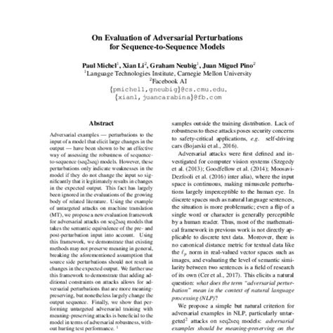 On Evaluation Of Adversarial Perturbations For Sequence To Sequence Models Acl Anthology