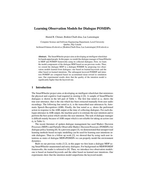 Pdf Learning Dialogue Pomdp Models From Data