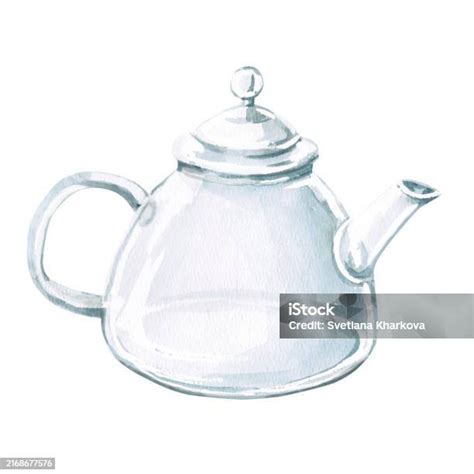 수채화 그림에 유리 찻 주전자 포장 엽서 카페 허브 차에 대 한 차를 주제로 한 그림 배경에서 분리된 그림 5시에 대한 스톡 벡터 아트 및 기타 이미지 Istock