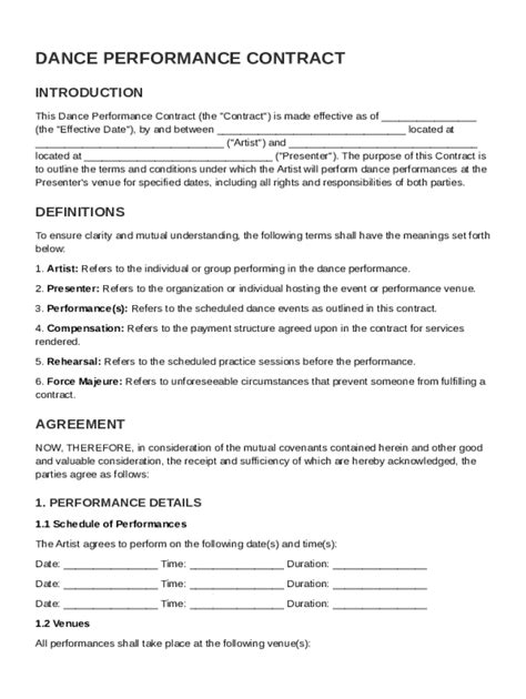 Dance Performance Contract Template Fill Online Printable Fillable