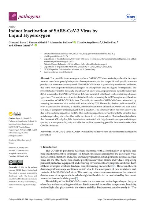 Pdf Indoor Inactivation Of Sars Cov 2 Virus By Liquid Hyperoxygen