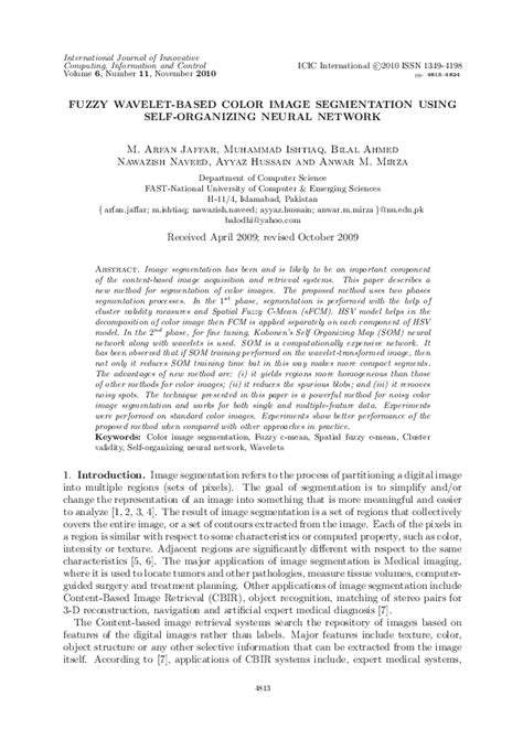 Pdf Fuzzy Wavelet Based Color Image Segmentation Using Self