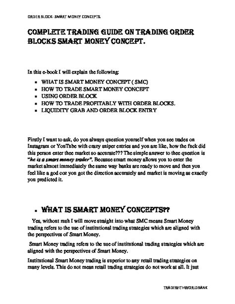 Complete Trading Guide On Trading Order Blocks Smart Money Concept Pdfcoffee Com