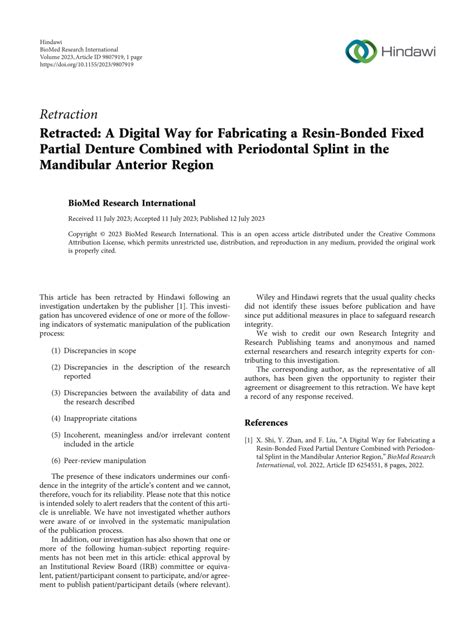 Pdf Retracted A Digital Way For Fabricating A Resin Bonded Fixed Partial Denture Combined
