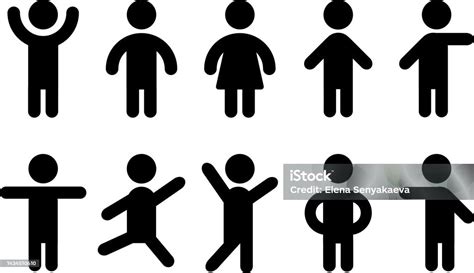 인간의 인형 아이콘 다양한 손 제스처 흰색 배경에 인간의 상징 가리키기에 대한 스톡 벡터 아트 및 기타 이미지 가리키기 개념 개념 기호 Istock