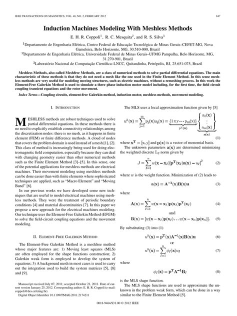 Pdf Induction Machines Modeling With Meshless Methods