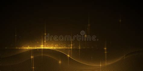Illustration Vector Abstract Wave Flow Line Motion Pattern And Particle Dot On Gold Color