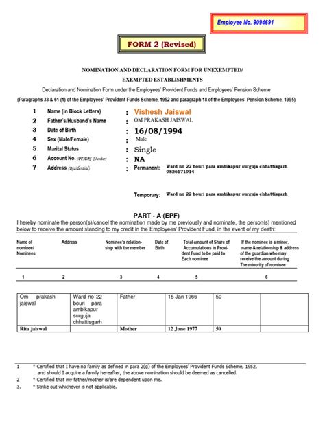 Pf Form2 Revised Pdf Pension Retirement