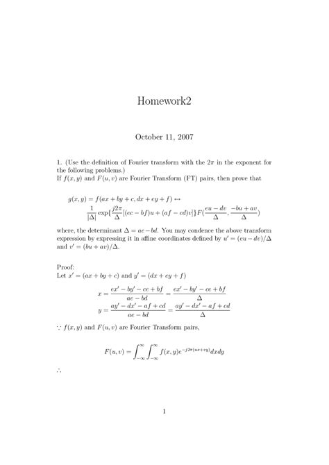 Computers And Vision I Homework Ii With Solutions Cap 5416 Docsity