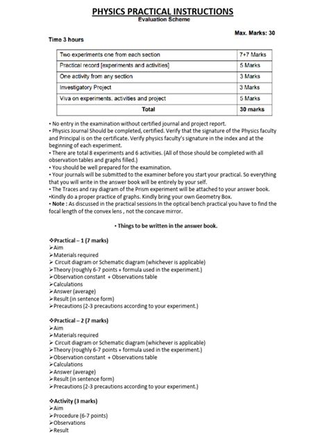 Physics Practical Exam Instruction Pdf Electrical Resistance And
