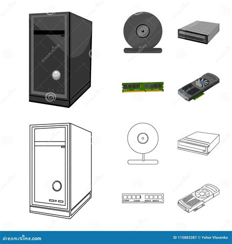 System Unit Memory Card And Other Equipment Personal Computer Set Collection Icons In Cartoon