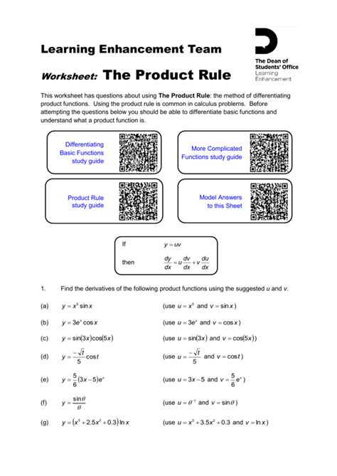 The Product Rule Worksheet Portal Worksheets Library