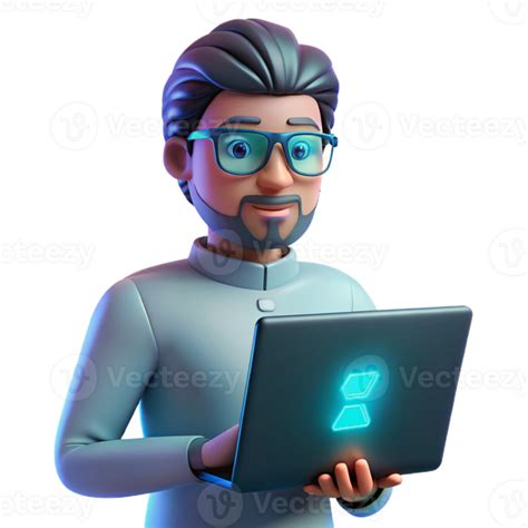 Stunning Abstract Portrait Of A Programmer With A Laptop Coding With Glowing Screen Light And