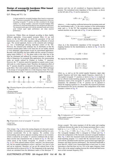 Pdf Design Of Waveguide Bandpass Filter Based On Nonresonating ‘t