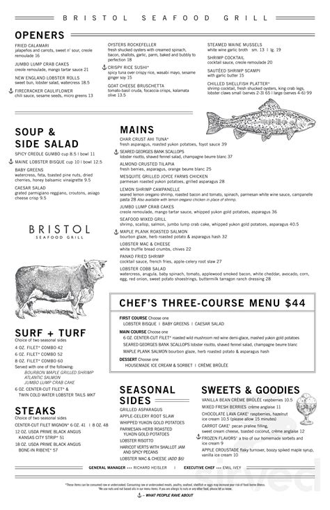 Bristol Seafood Steak Social Menu In Kansas City Missouri Usa