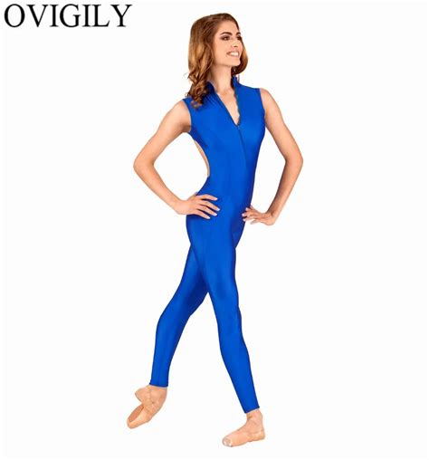 Ovigily Front Zip Women Mock Neck Tank Unitard Adults Spandex Lycra