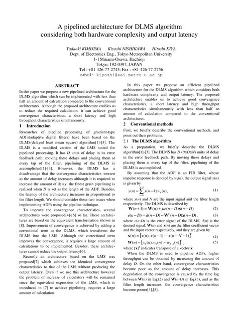 Pdf A Pipelined Architecture For Dlms Algorithm Considering Both Hardware Complexity And
