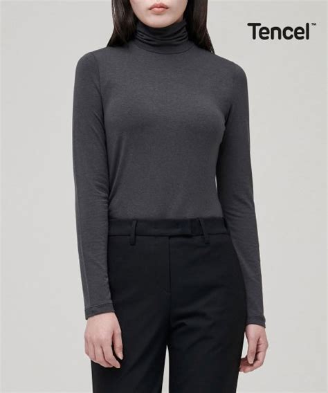 무신사 스탠다드 우먼즈 텐셀 슬림 터틀 넥 티셔츠 다크 그레이 위시버킷