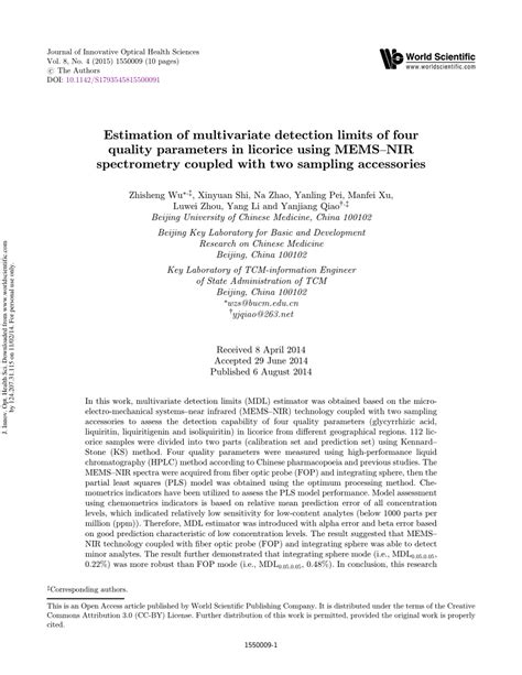 Pdf Estimation Of Multivariate Detection Limits Of Four Quality