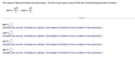 Solved sinθ 525 cosθ 55 tanθ Simplify your answer Chegg com