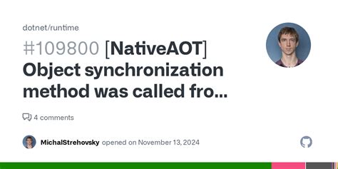 Nativeaot Object Synchronization Method Was Called From An