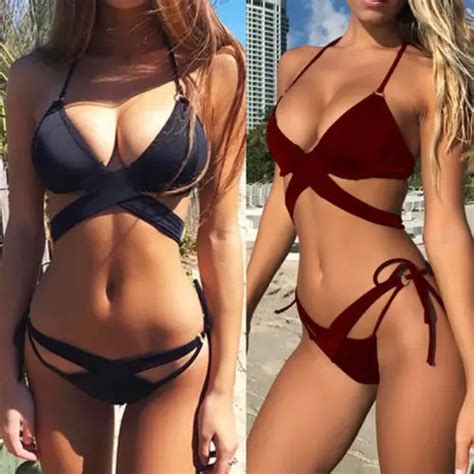 Womens Bikini Set Bandage Push Up Padded Bra Swimwear Swimsuit Bathing