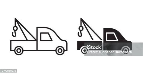 견인 트럭 아이콘은 라이너와 솔리드 스타일로 설정됩니다 거리에 대한 스톡 벡터 아트 및 기타 이미지 거리 걸이 장비 검은색 Istock