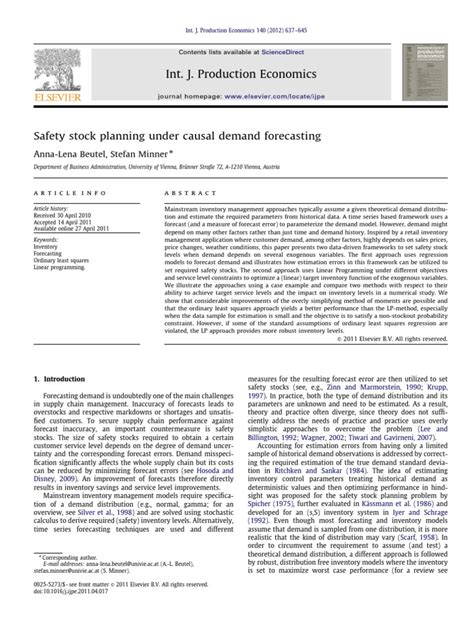 Safety Stock Planning Under Causal Demand Forecasting Pdf Ordinary