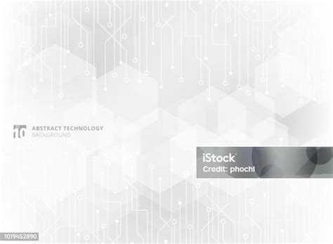 회색 기하학적 육각 오버레이 패턴 배경 기술 회로 보드를 추상화 합니다 회로판에 대한 스톡 벡터 아트 및 기타 이미지 회로판