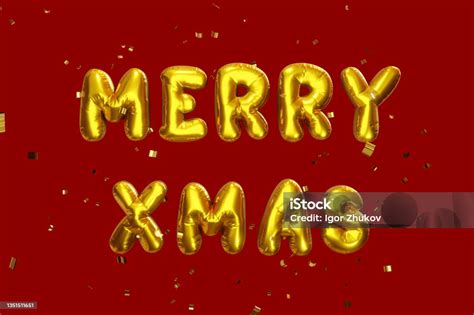 메리 크리스마스 텍스트는 금 색종이와 빨간색 배경에 황금 풍선 풍선으로 만든 텍스트 3d 렌더링 그림입니다 2022년에 대한 스톡 사진 및 기타 이미지 Istock