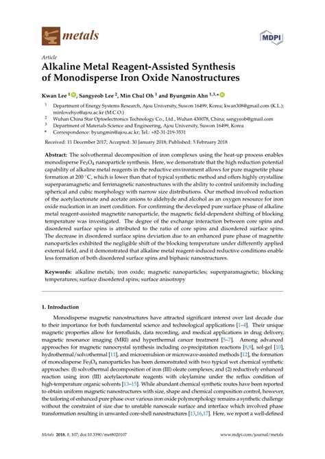 Pdf Alkaline Metal Reagent Assisted Synthesis Of Monodisperse Iron Oxide Nanostructures
