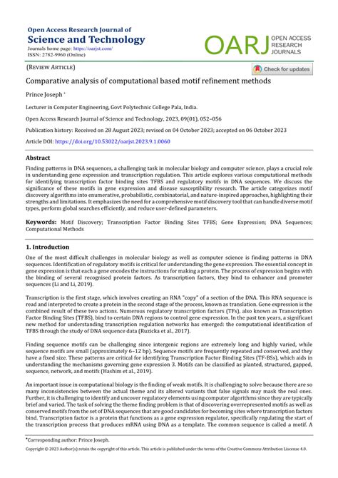 Pdf Comparative Analysis Of Computational Based Motif Refinement Methods
