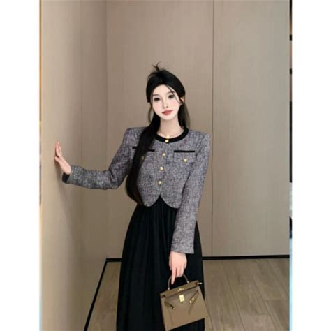 라운드넥 숏자켓 플리츠 롱원피스 투피스