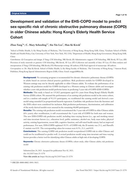 Pdf Development And Validation Of The Ehs Copd Model To Predict Sex