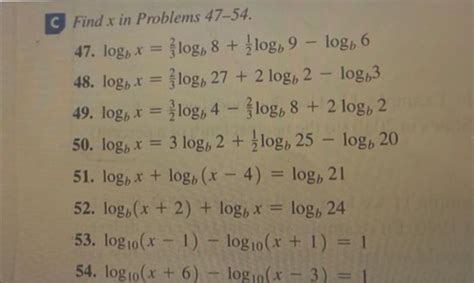 solved c find x in problems 47 54 47 log x log 8
