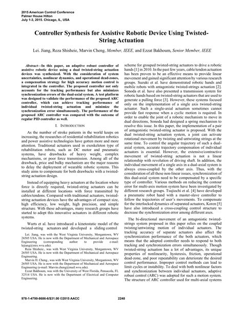 Pdf Controller Synthesis For Assistive Robotic Device Using Twisted String Actuation