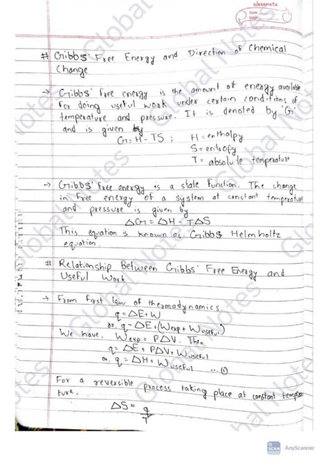 Chemical Thermodynamics Global Notes