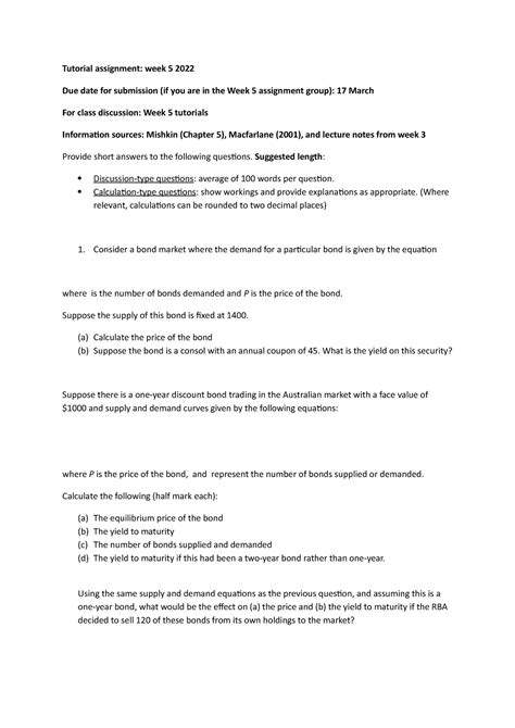 2004 Tutorial Assignment 5 Tutorial Assignment Week 5 2022 Due Date