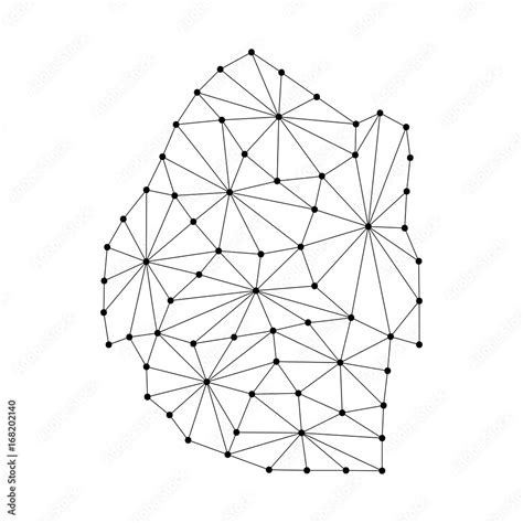 Kingdom Of Swaziland Map Of Polygonal Mosaic Lines Network Rays And Dots Vector Illustration