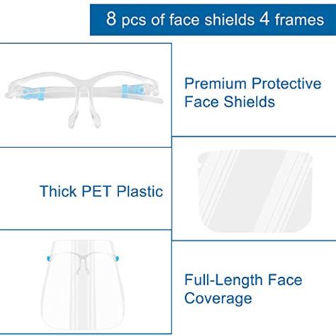 Tsai Clear Face Shields With Glasses For Adult 8 Face Shields 4 Glasses Frame Reusable Anti