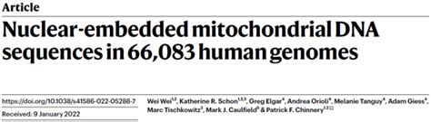 Nature 超6万人全基因组序列分析结果揭示线粒体DNA插入人类基因组从未停止 知乎