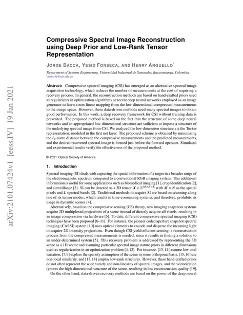 Pdf Compressive Spectral Image Reconstruction Using Deep Prior And