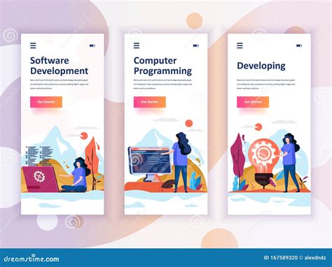 Set Of Onboarding Screens User Interface Kit For Development Programming Developing Mobile